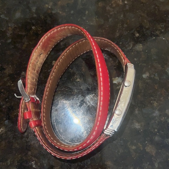 agatha | Accessories | Agatha Double Face Tank Silver Watch Red Leather ...